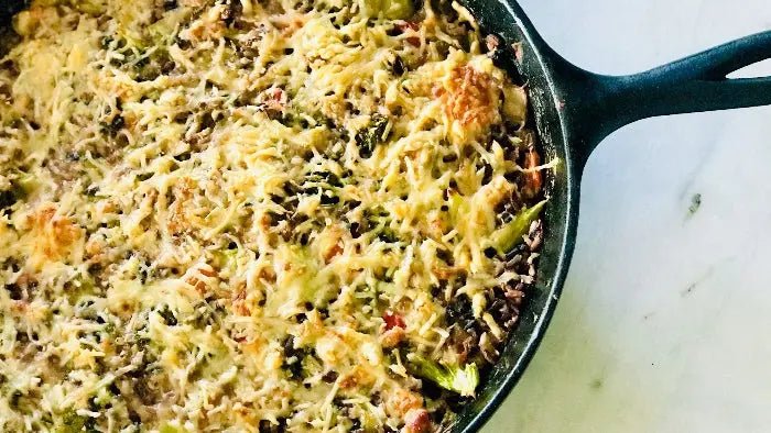 Cheesy Wild Rice Broccoli Mushroom Casserole - Further Food